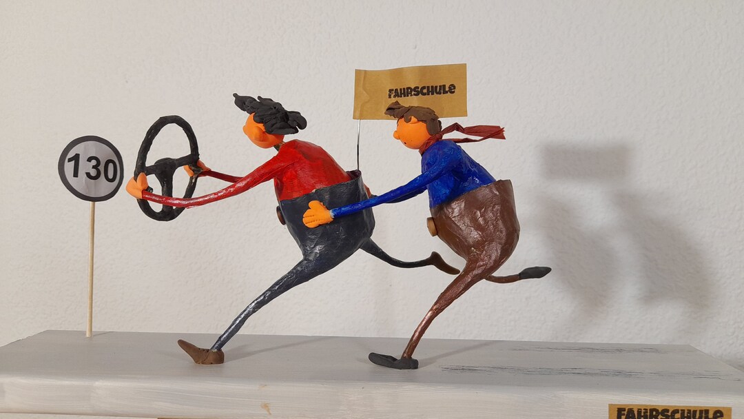 Paper Mache Figure First Lesson in Driving School, Paper Mache Funny ...