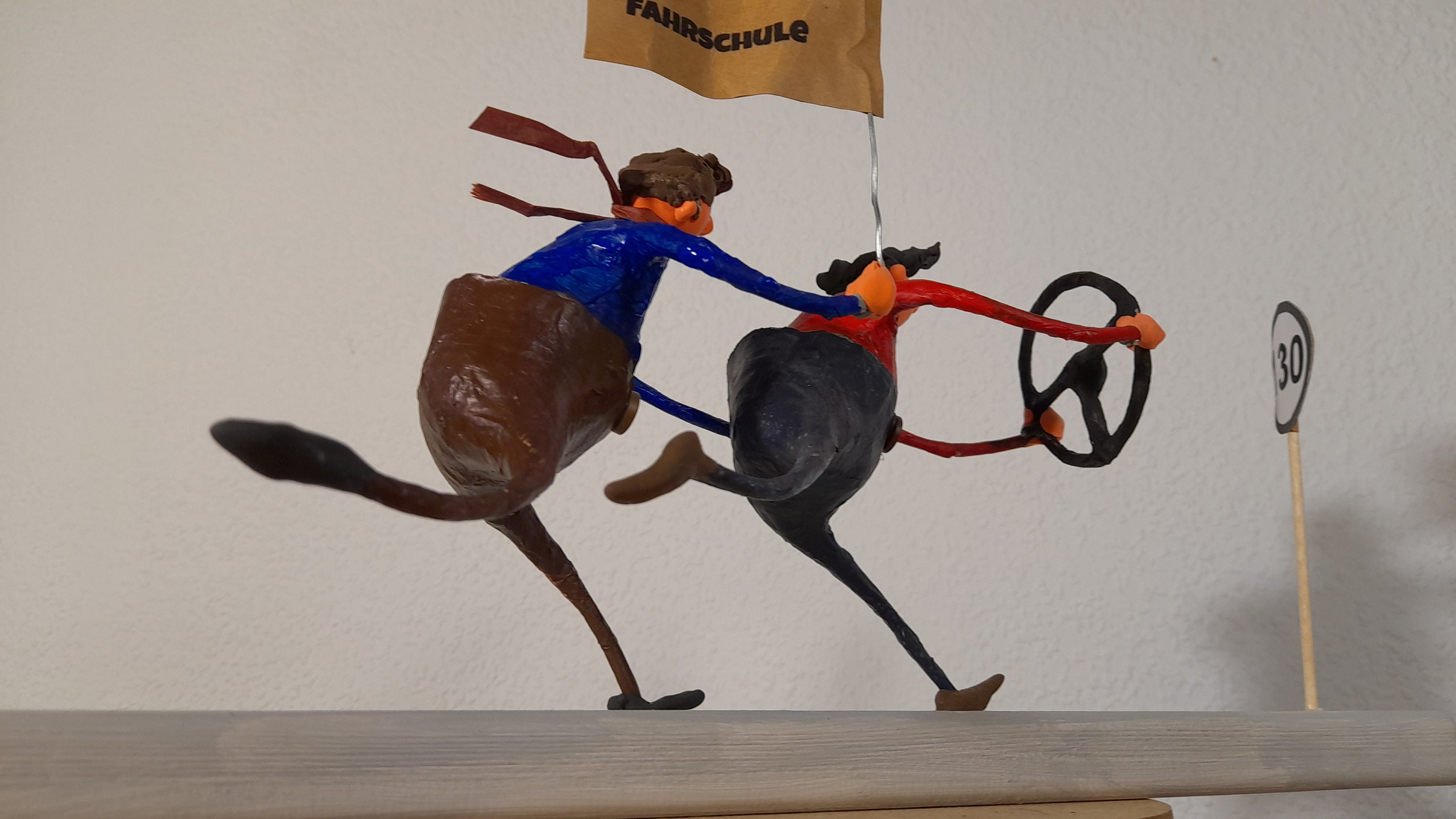 Paper Mache Figure First Lesson in Driving School, Paper Mache Funny ...