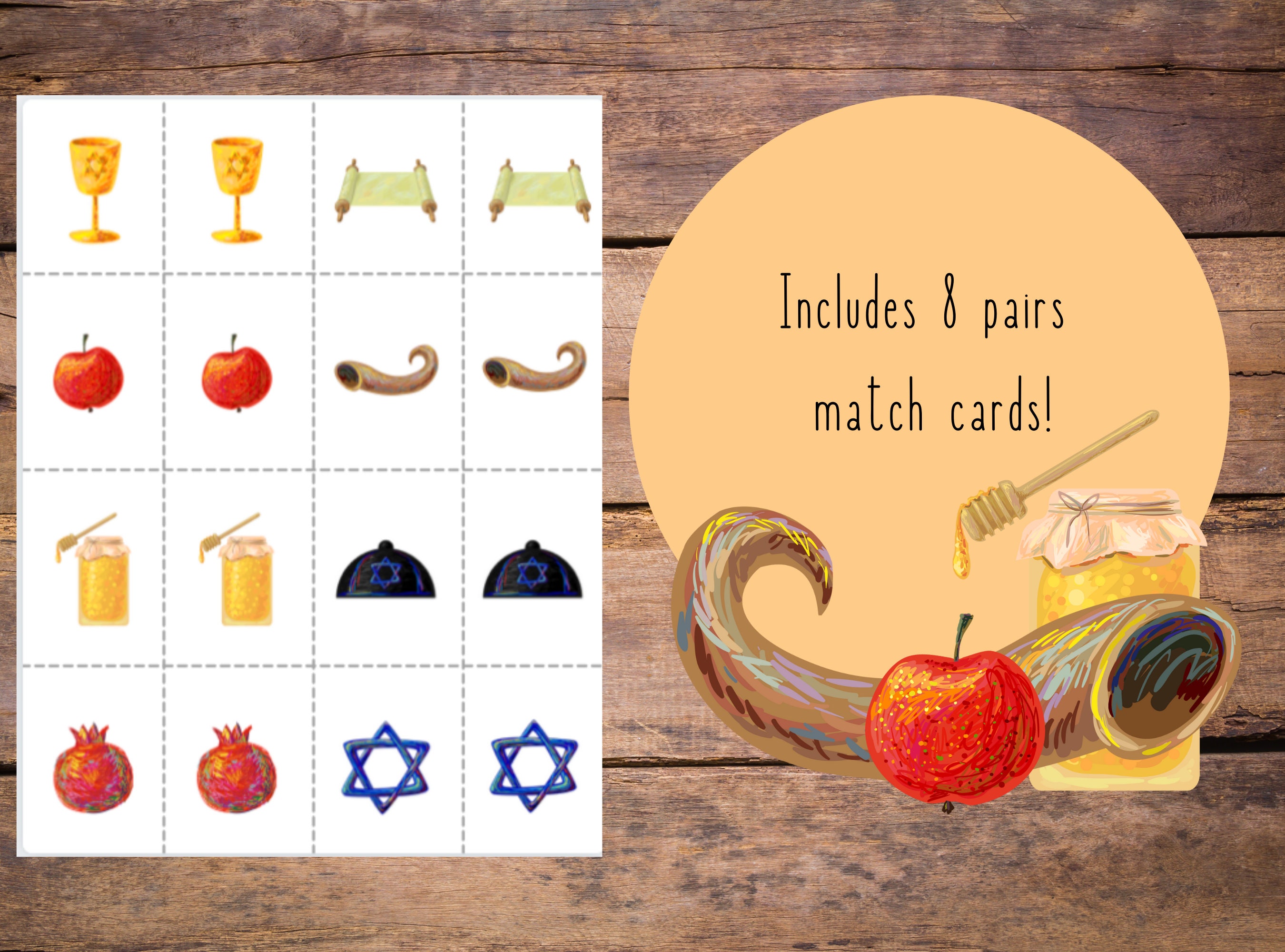 Printable Match Cards Rosh Hashanah theme Children's | Etsy