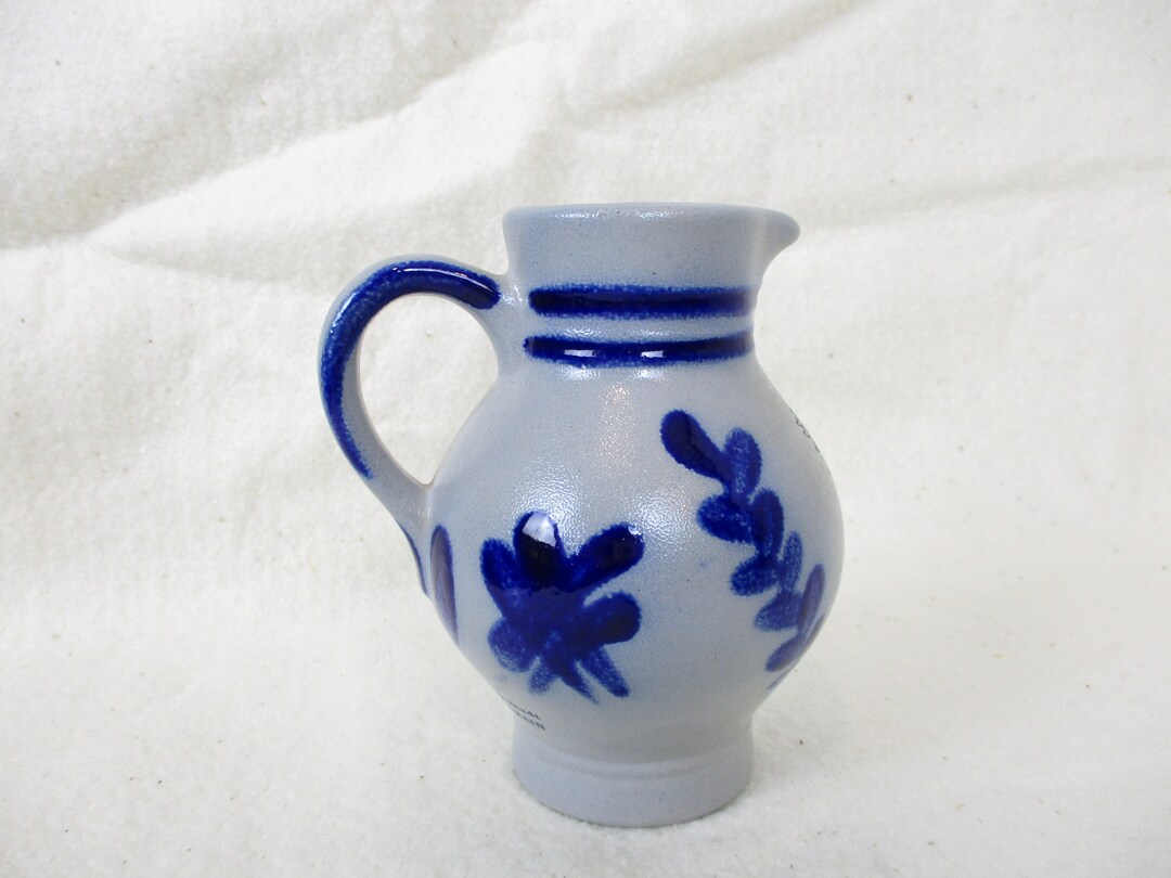 Vintage German Salt Glazed Pottery Pitcher - Cobalt Blue Jug With ...