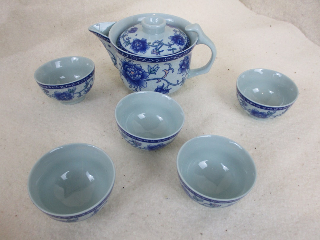 Tea Set, Blue Floral Tea Set, Kettle and Cups, - Etsy