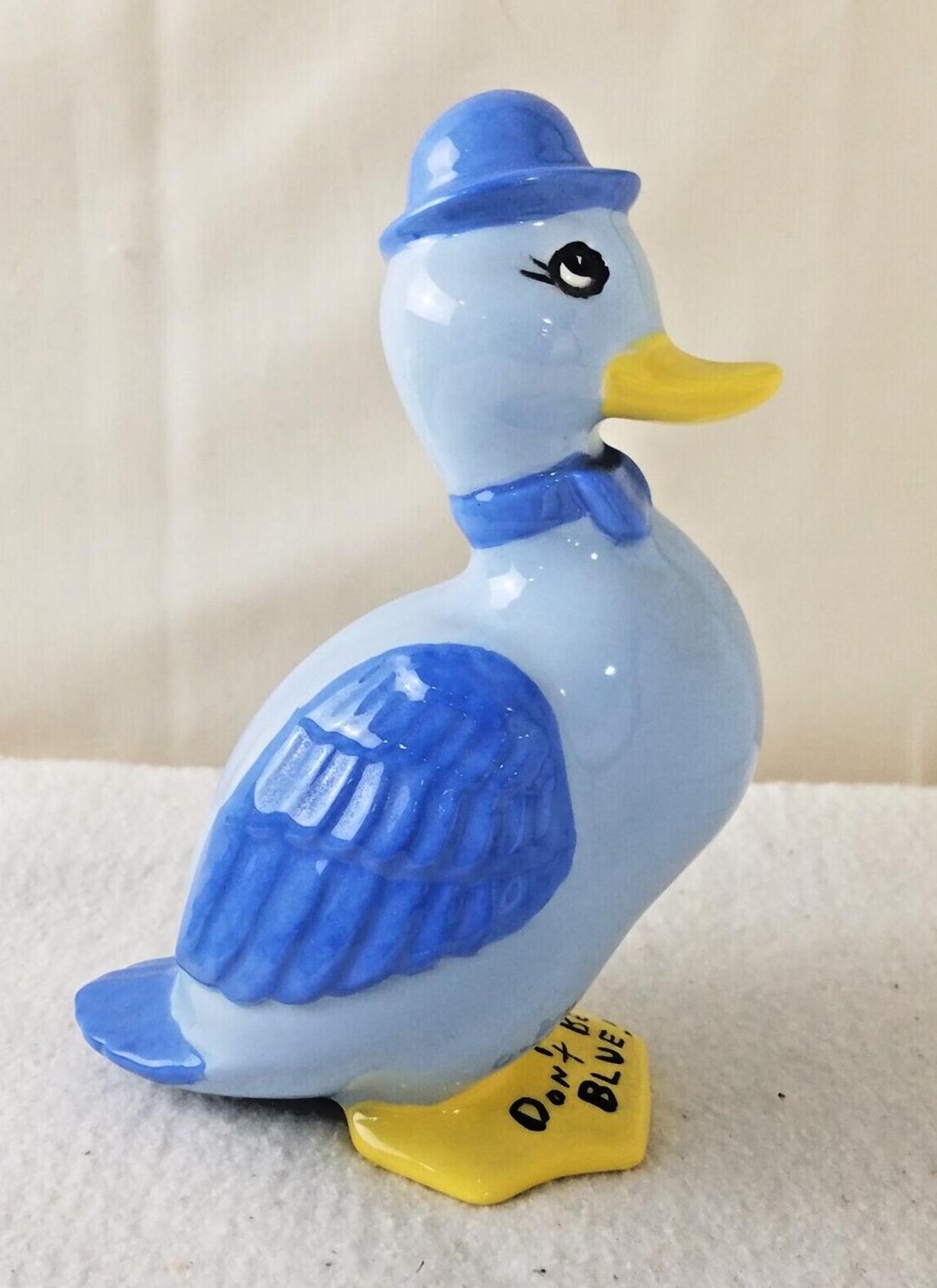 Blue Duck Ceramic Figurine Bow Tie Bowler Hat Marked Don't Be Blue 1986 ...