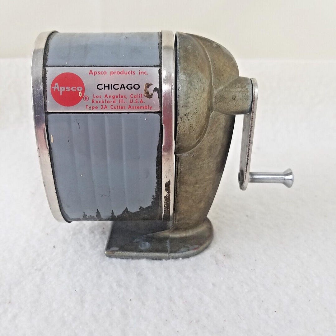 Vintage Apsco Manual Hand Crank Single Pencil Sharpener Gray Made in ...