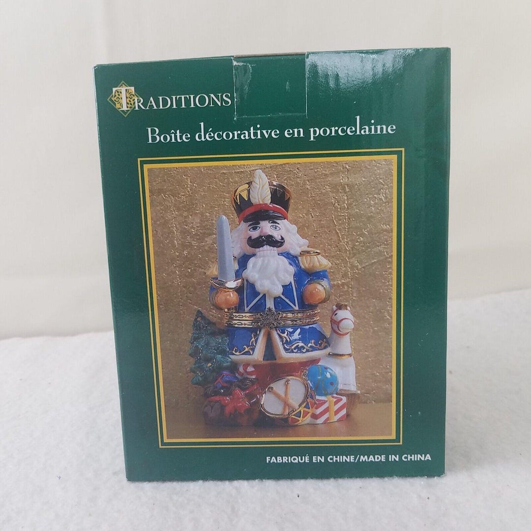 Traditions Porcelain Nutcracker Decorative Keepsake Trinket Box Gold ...