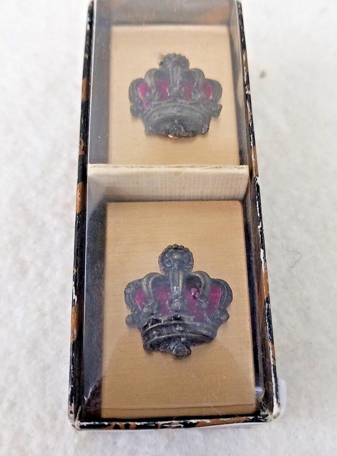 Metal Match Box Cover Brass Crown Red Accents a Gold Tone Product ...