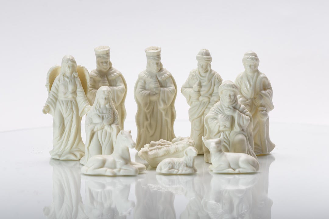 White Ceramic Nativity Set 11 Piece Pure White Porcelain Christmas ...