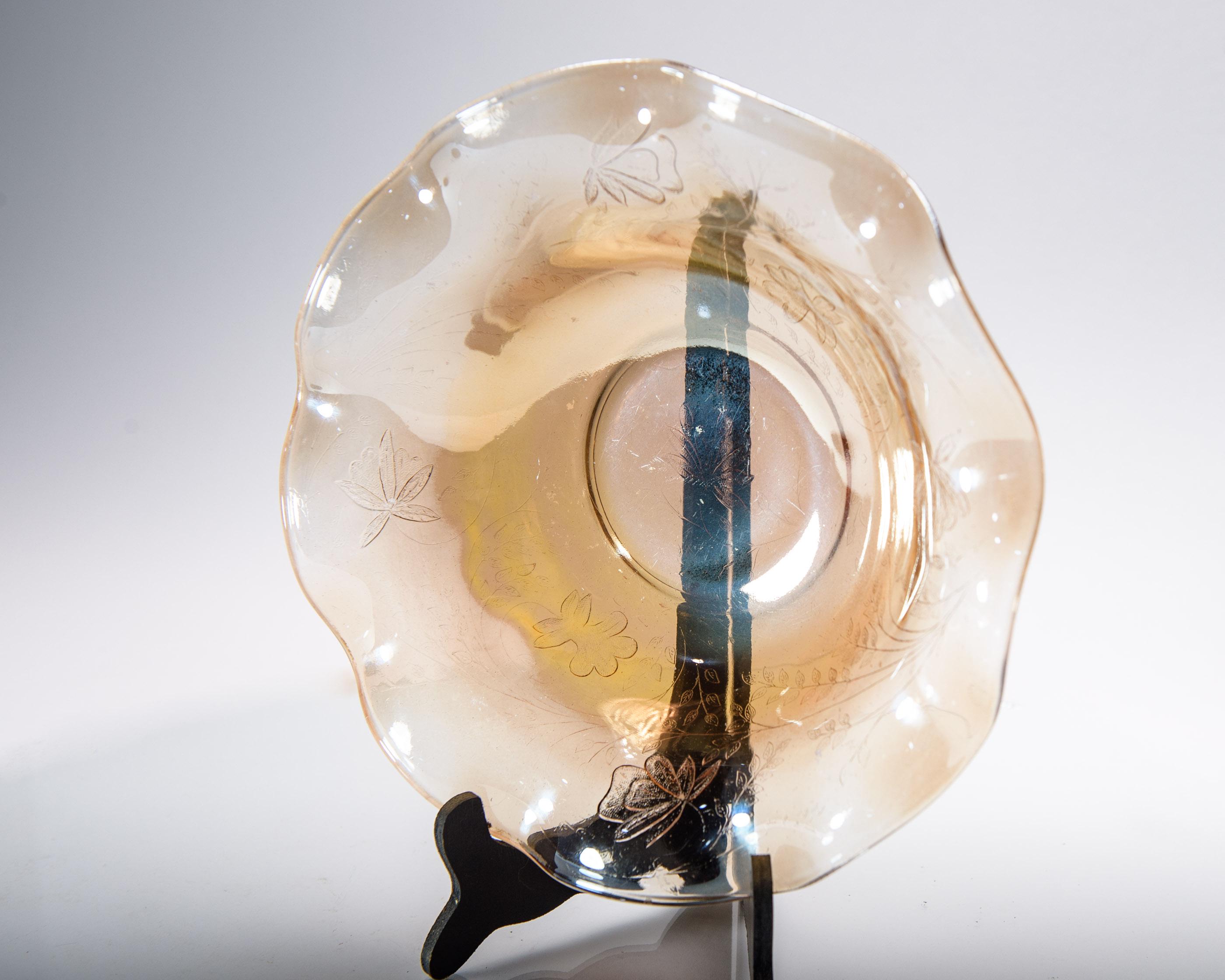 Jeanette Floragold Carnival Glass Bowl Floral Pattern Depression Glass ...