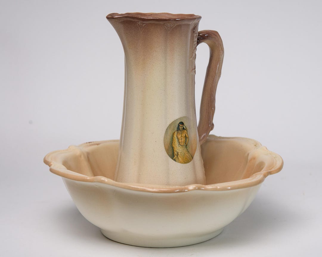 Vintage Porcelain Wash Basin and Pitcher Set, Native American Themed - Etsy