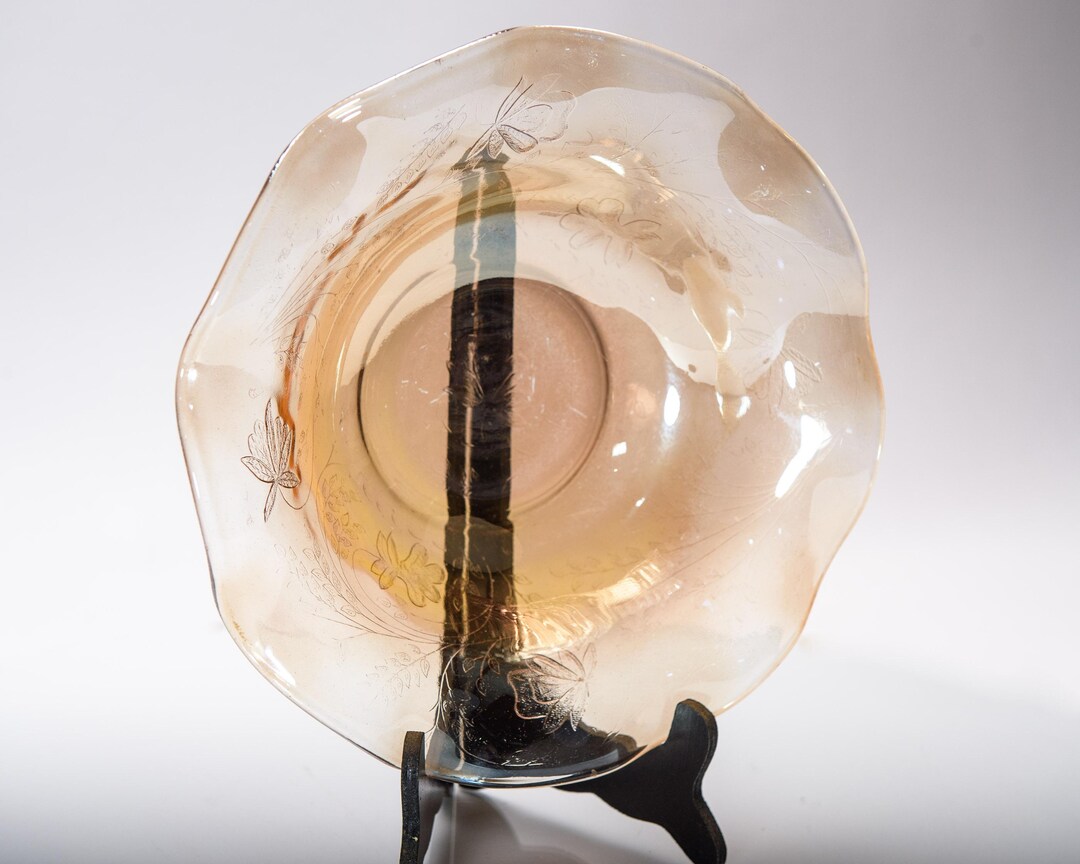 Jeanette Floragold Carnival Glass Bowl Floral Pattern Depression Glass ...