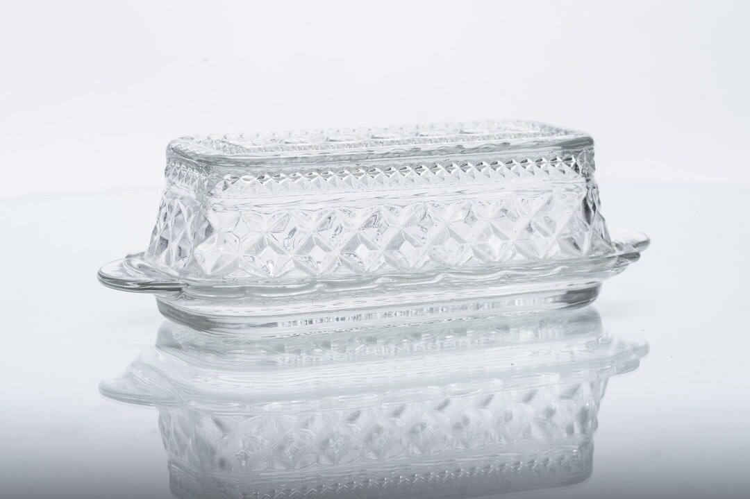 Vintage Anchor Hocking Wexford Crystal Covered Butter Dish Diamond ...