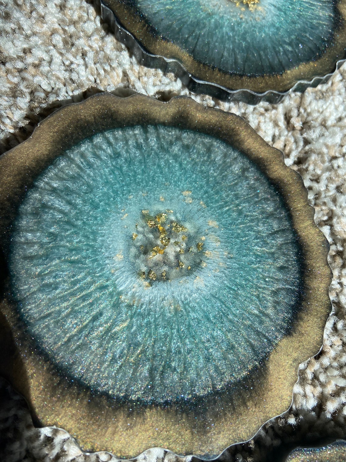 Mermaid Dust Black Beige Gold Leaf Resin Geode Coaster - Etsy