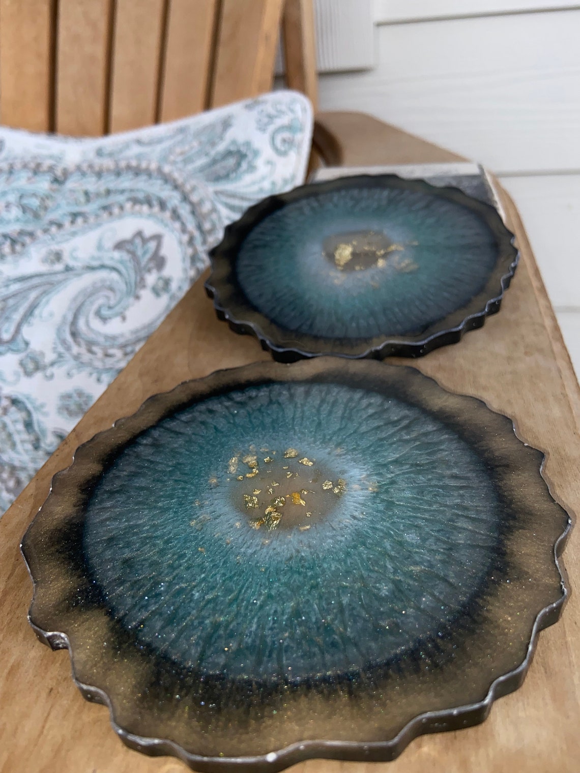 Mermaid Dust Black Beige Gold Leaf Resin Geode Coaster - Etsy