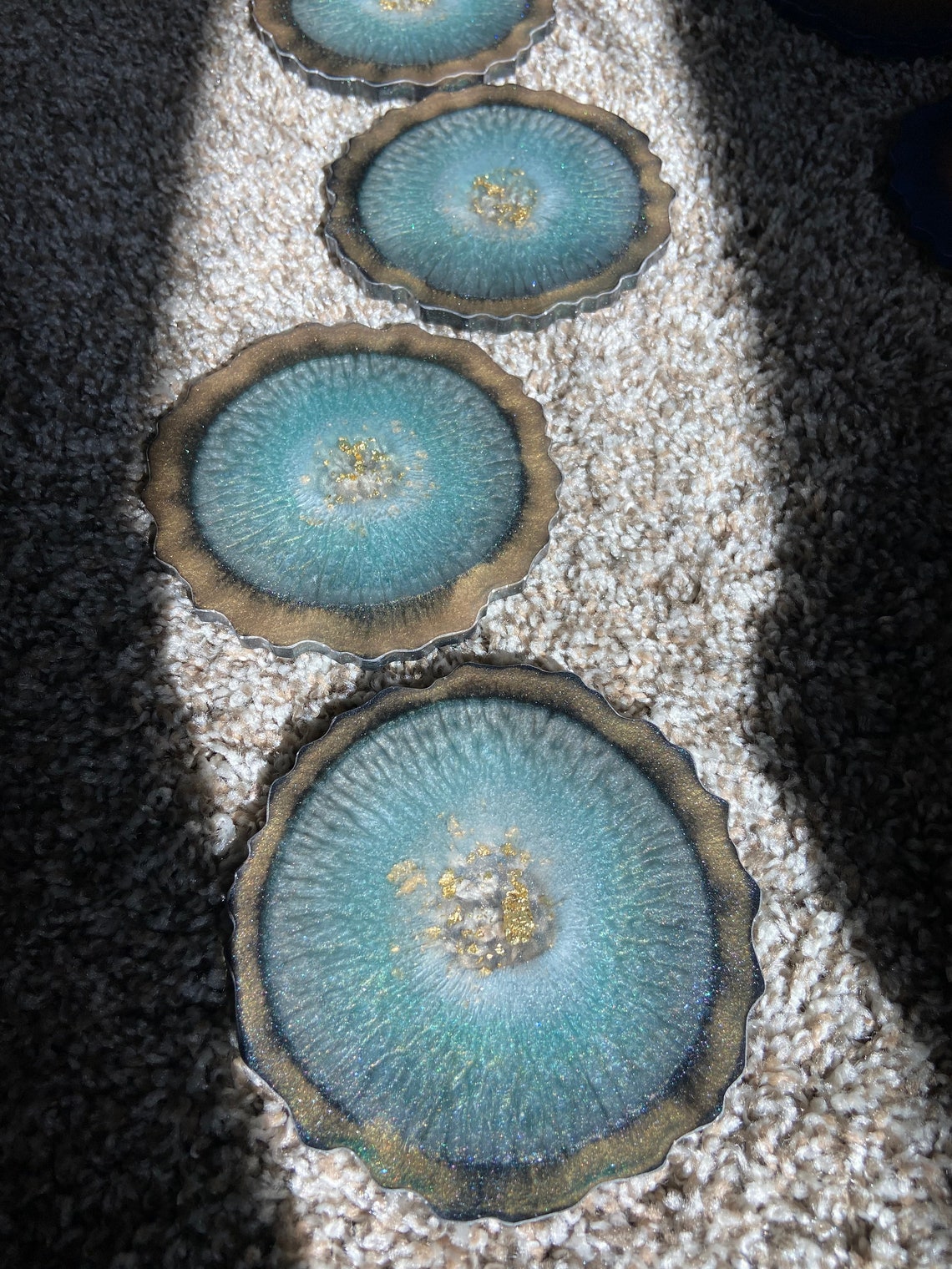 Mermaid Dust Black Beige Gold Leaf Resin Geode Coaster - Etsy