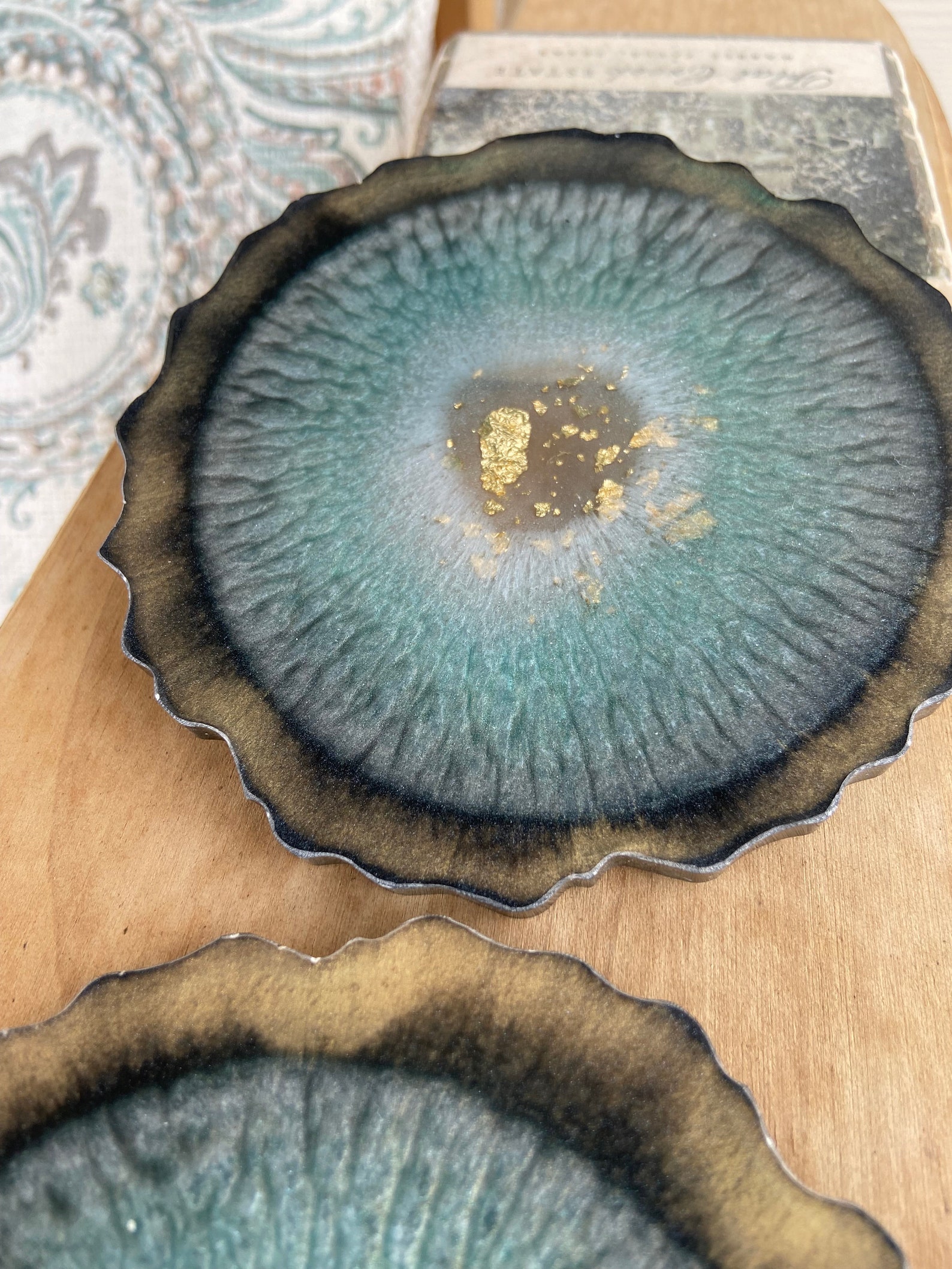 Mermaid Dust Black Beige Gold Leaf Resin Geode Coaster - Etsy