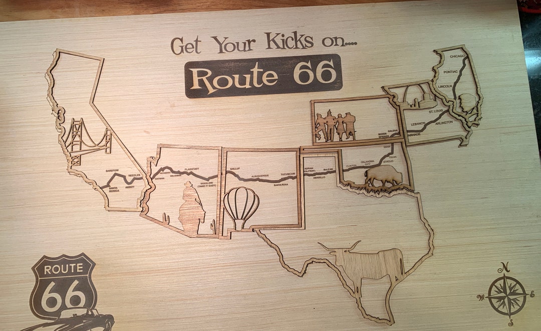 Route 66 Map, Route 66 Map SVG, Route 66 Laser File, Get Your Kicks on ...
