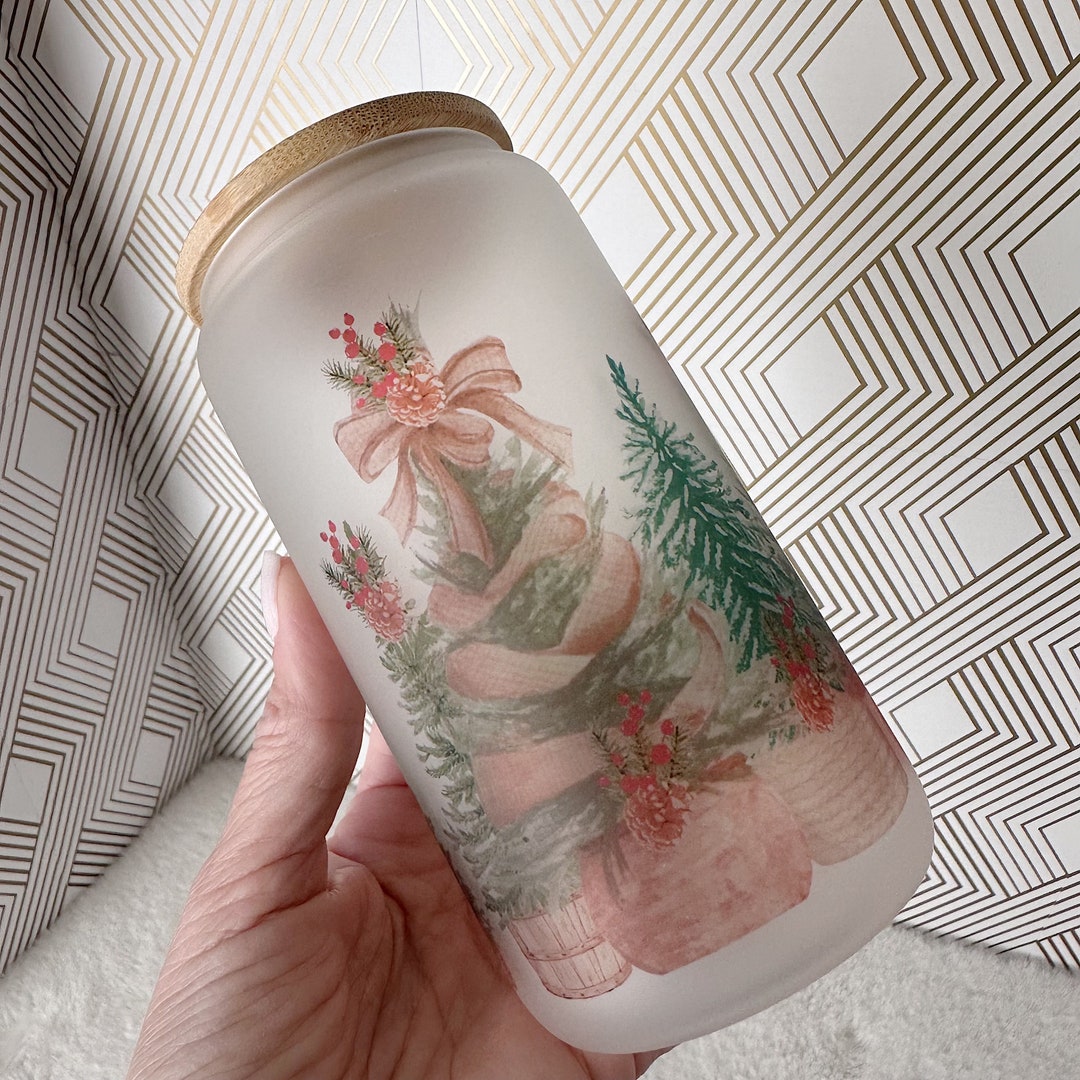 Christmas Glass Coffee Cup, Christmas Tree Glass Iced Coffee Cup With ...