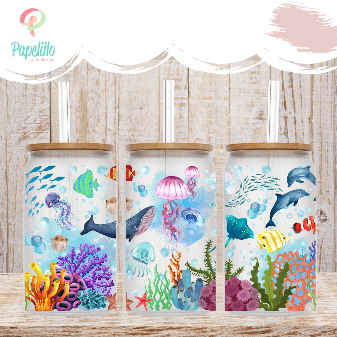 Sea World Coffee Cup, Sea World Glass Iced Coffee Cup With Bamboo Lid ...