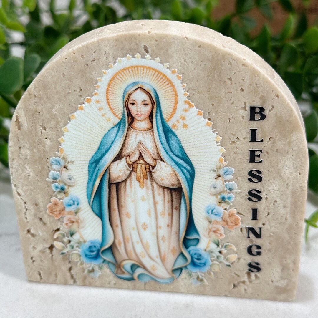 Virgin Mary Travertine Stone Baptism Gift: Arch Christening Decor - Etsy