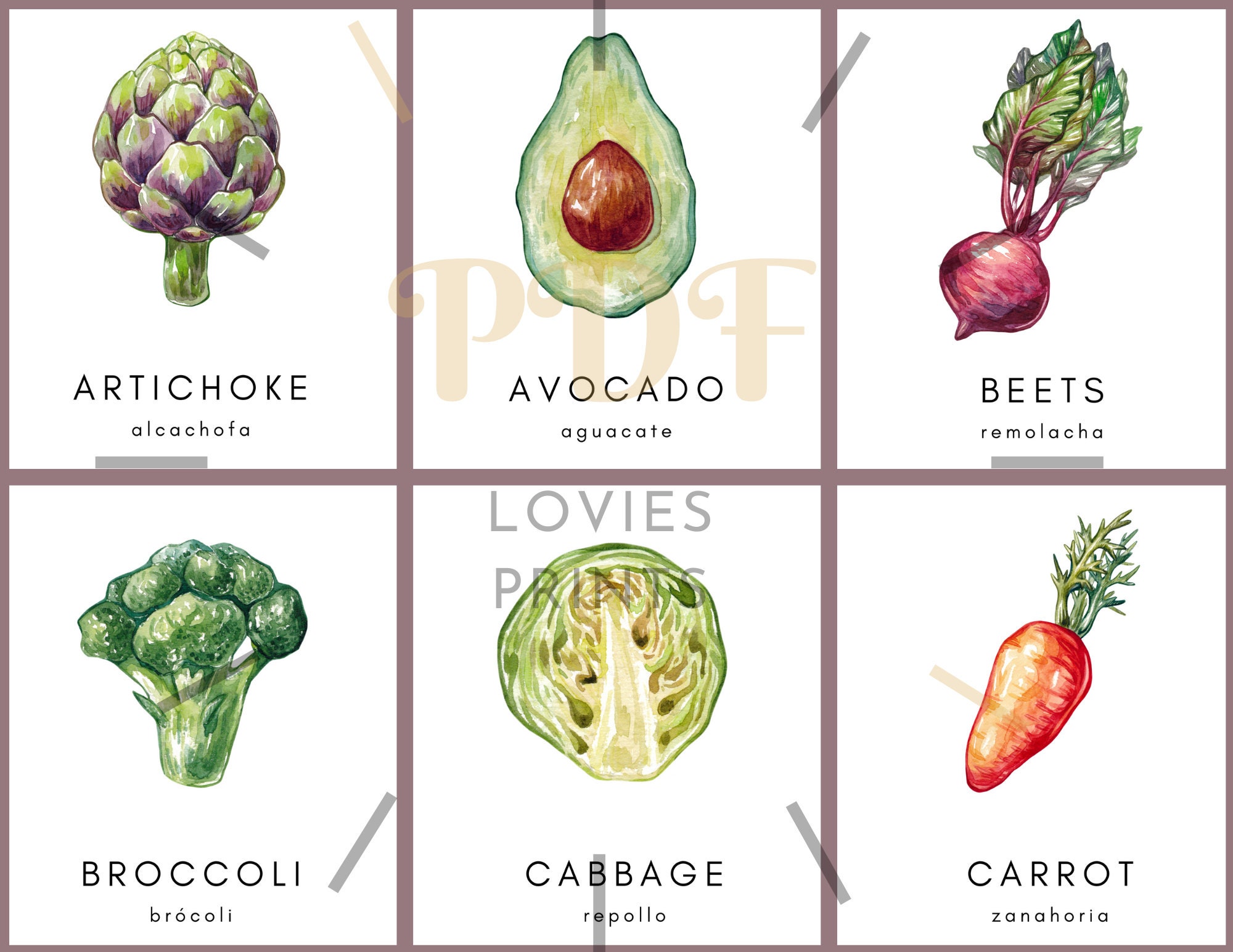 VEGETABLES FLASHCARDS PRINTABLE, English and Spanish, Vegetables ...