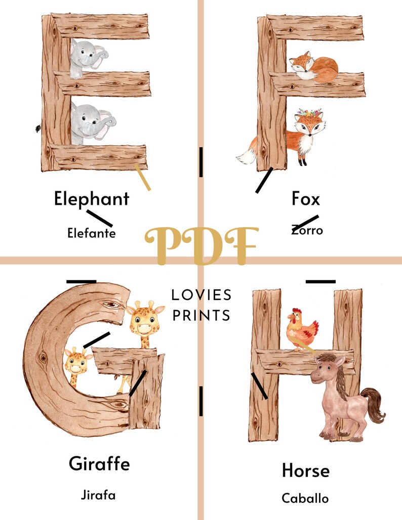 ALPHABET FLASHCARDS - Spanish Flashcards, Animals, Montessori Cards ...