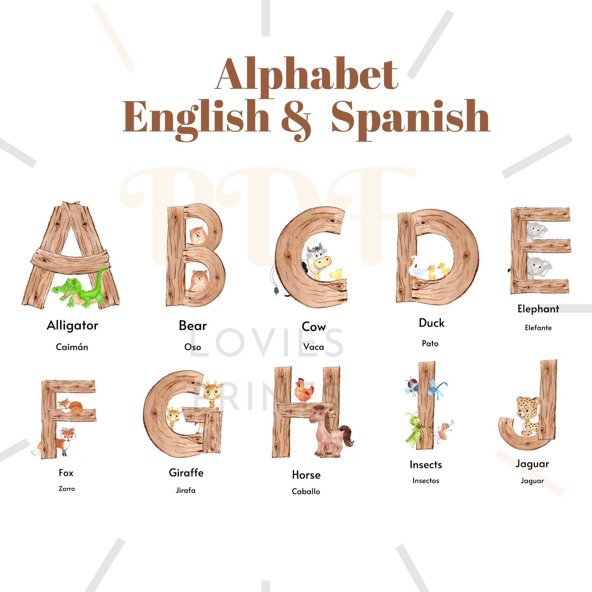ALPHABET FLASHCARDS - ALPHABET Animals, Montessori Cards, English ...