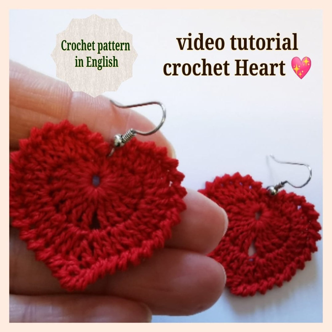 Heart Earrings Video Crochet Pattern, Easy Crochet Pattern, Crochet ...