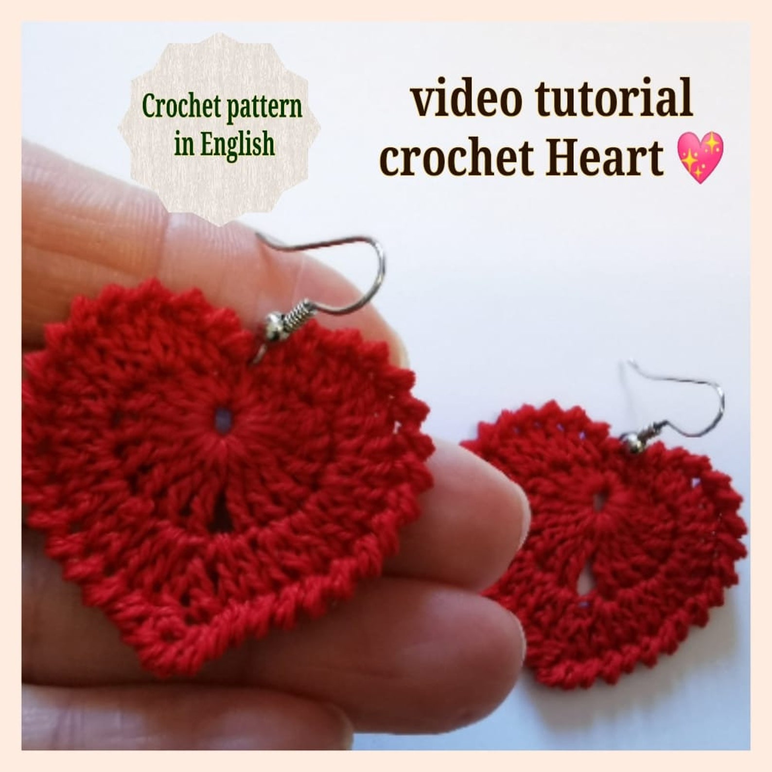 Heart Earrings Video Crochet Pattern, Easy Crochet Pattern, Crochet ...