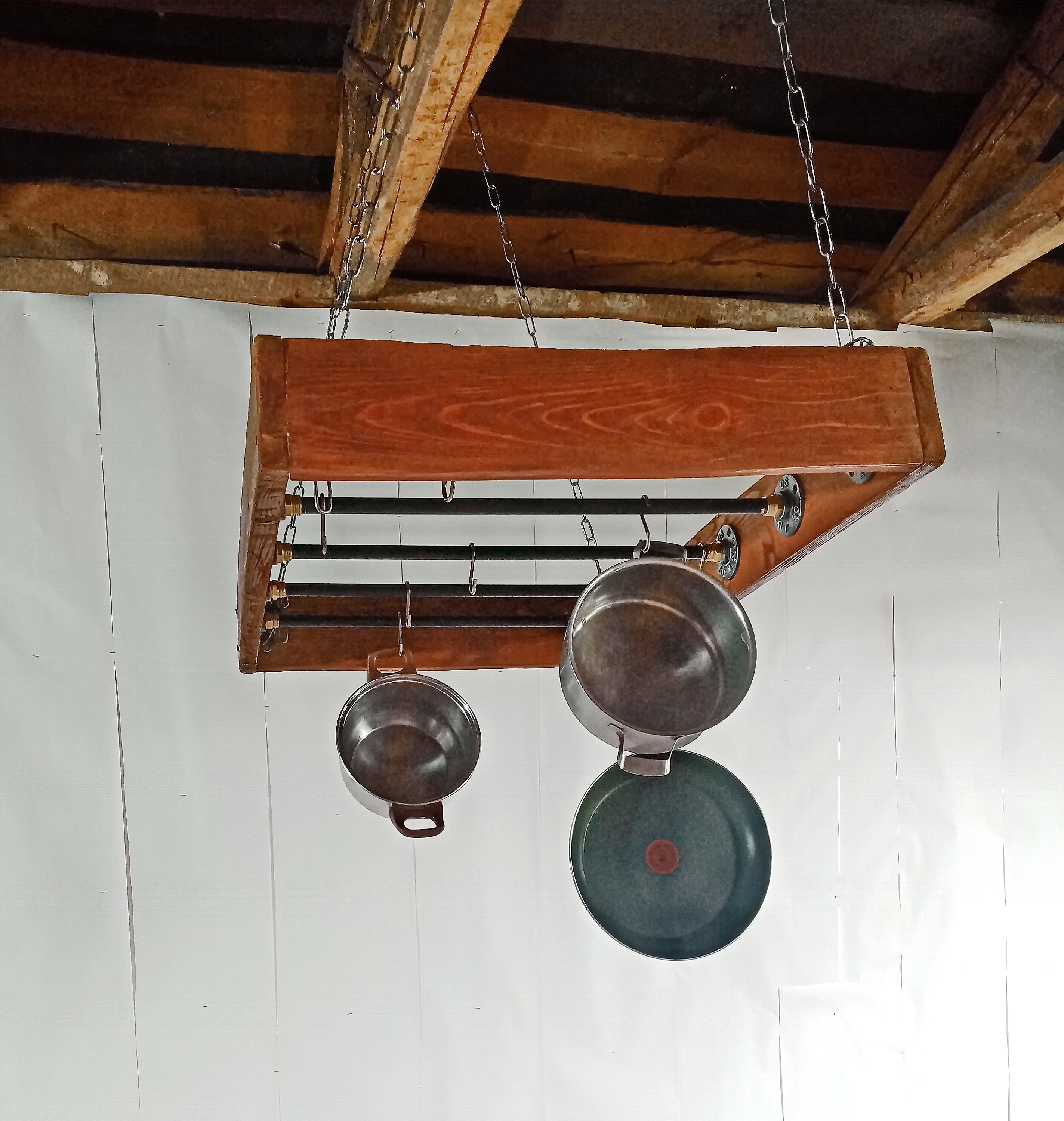 Kitchen Pot Shelf, Industrial Dish Holder, Wooden Industrial Pot ...