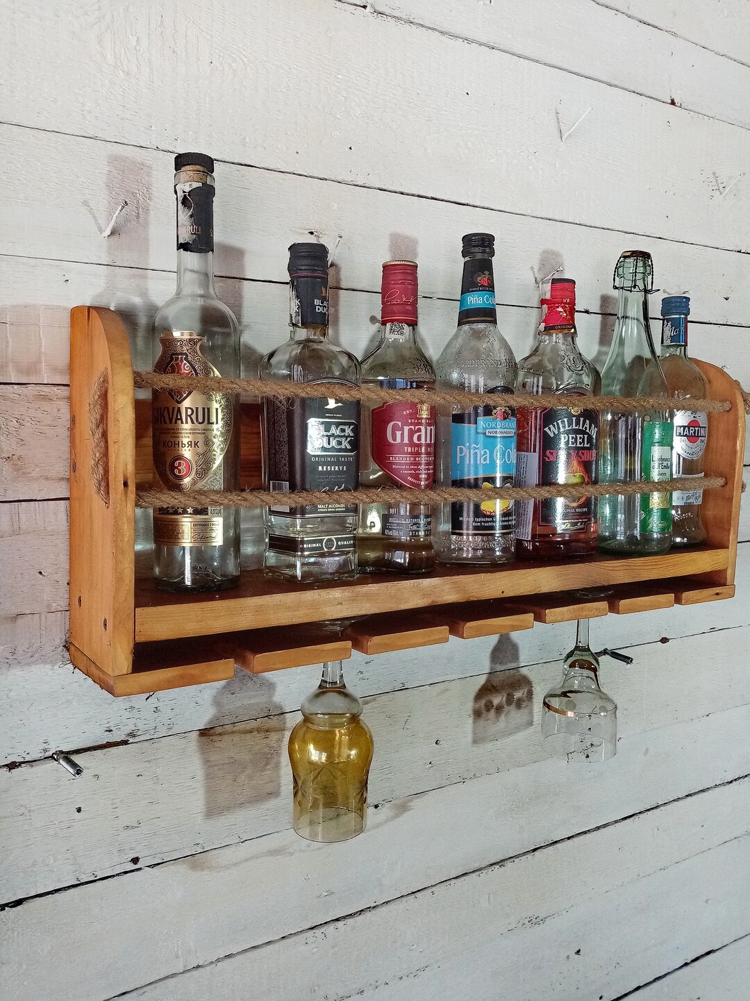 Gin Bar for Wall, Holds Bottles, Gin Glasses, Hi-ball Glasses Stand ...