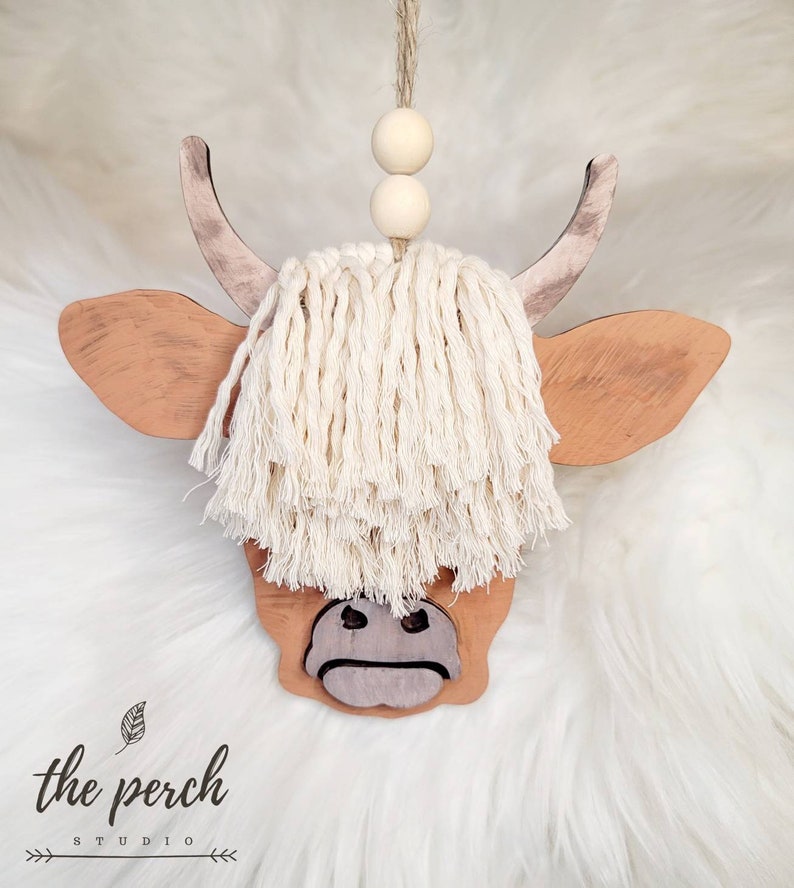 Highland Cattle Car Charm Cow Svg Macrame Car Charm Digital - Etsy