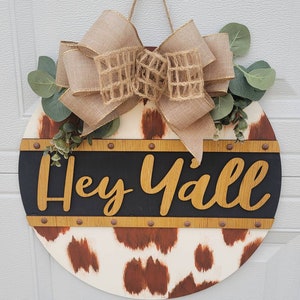 Cow Print Door Hanger, Farmhouse Decor, Front Porch Decor, Front Door ...