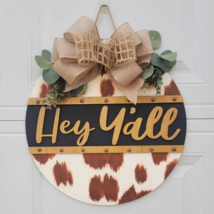 Cow Print Door Hanger, Farmhouse Decor, Front Porch Decor, Front Door ...