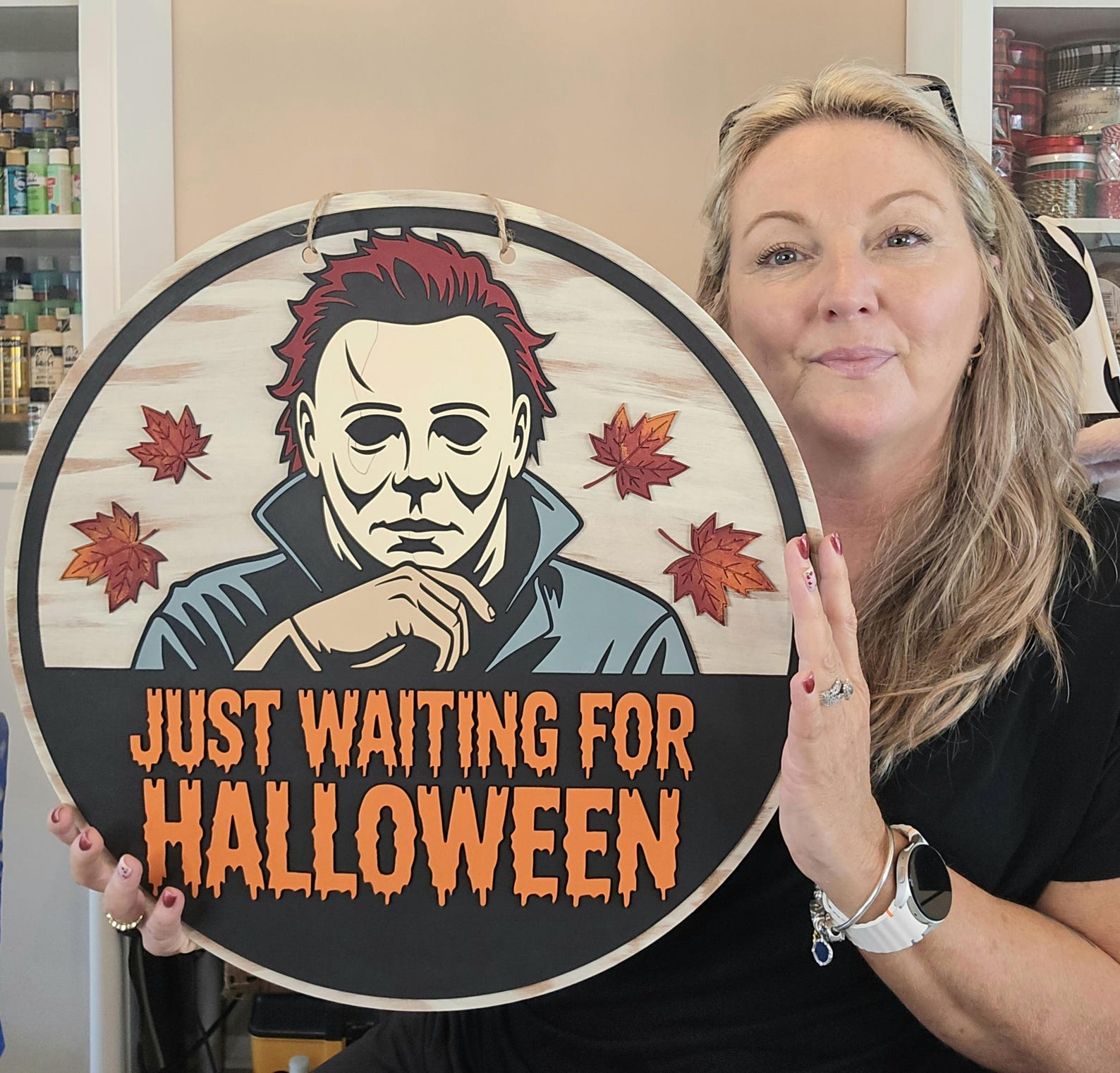 Horror Movie Door Hanger, Halloween Door Hanger, Just Waiting for ...