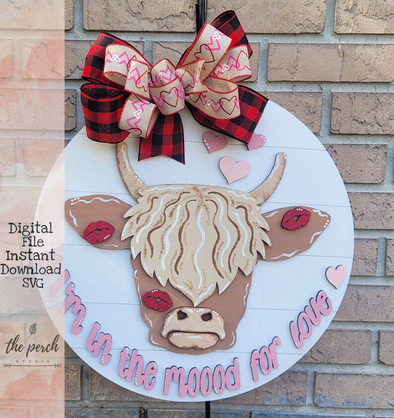 Valentine's Day Door Hanger, Highland Cattle, Farmhouse Decor, SVG ...