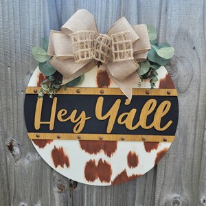 Cow Print Door Hanger, Farmhouse Decor, Front Porch Decor, Front Door ...