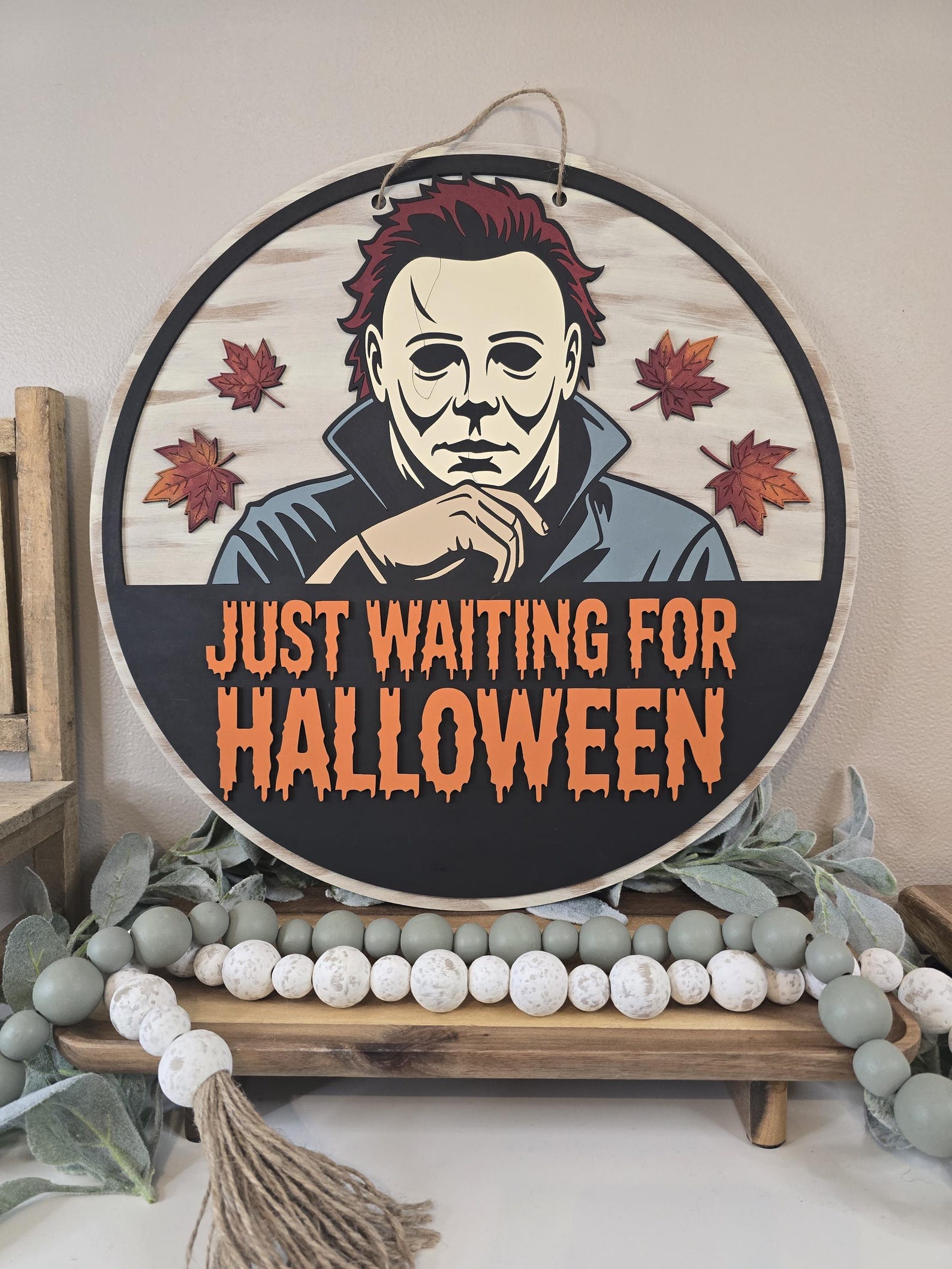 Horror Movie Door Hanger, Halloween Door Hanger, Just Waiting for ...