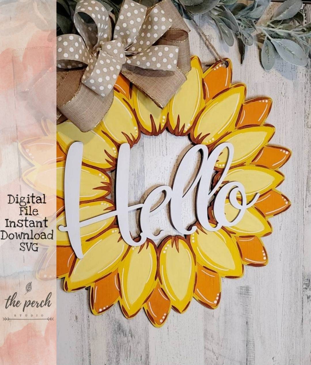 Sunflower Hello Door Hanger, Fall Door Hanger, Cut File, Svg, Sunflower ...