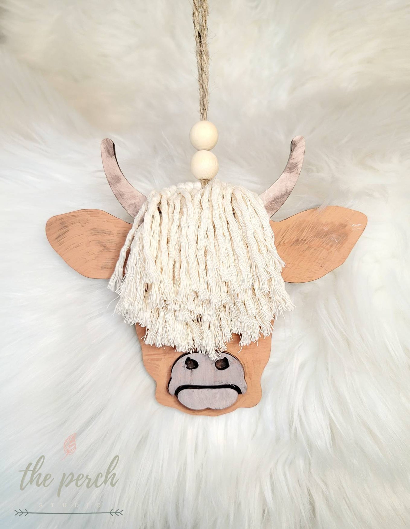 Cow Car Charm Highland Cattle Macrame Car Charm Rearview - Etsy