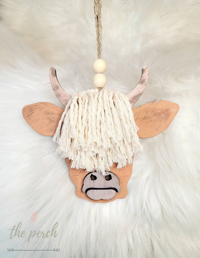 Cow Car Charm Highland Cattle Macrame Car Charm Rearview - Etsy