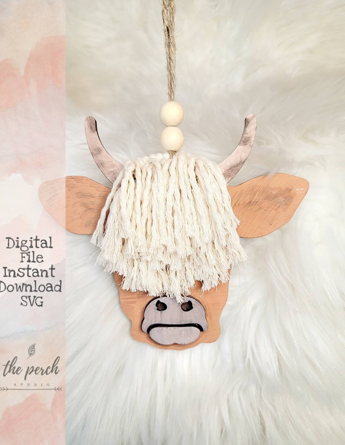 Highland Cattle Car Charm Cow Svg Macrame Car Charm Digital - Etsy