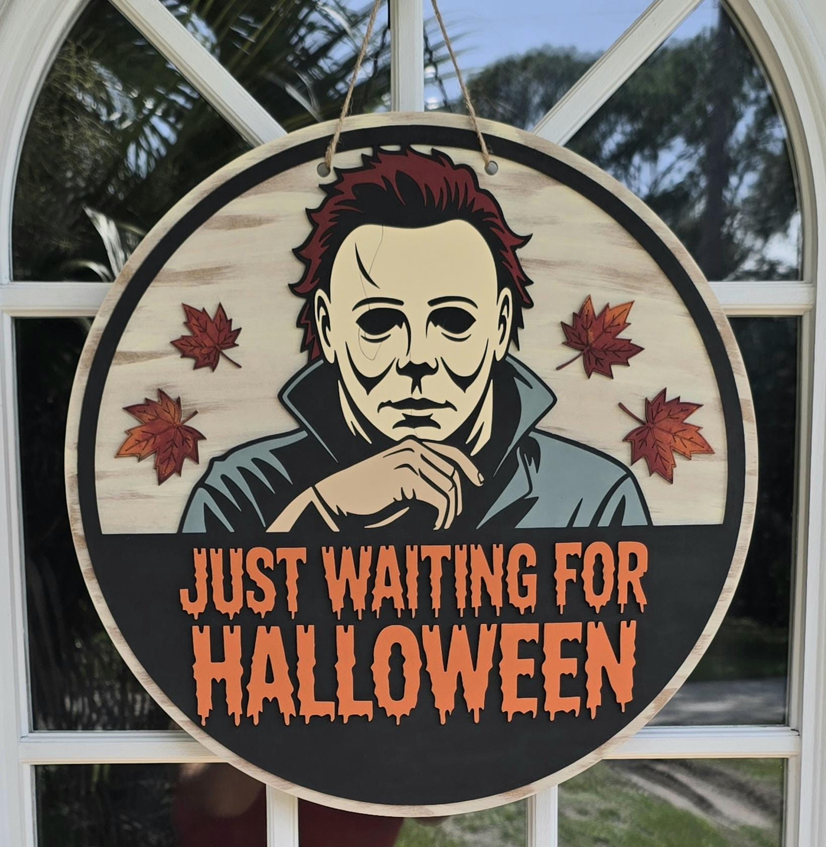 Horror Movie Door Hanger, Halloween Door Hanger, Just Waiting for ...