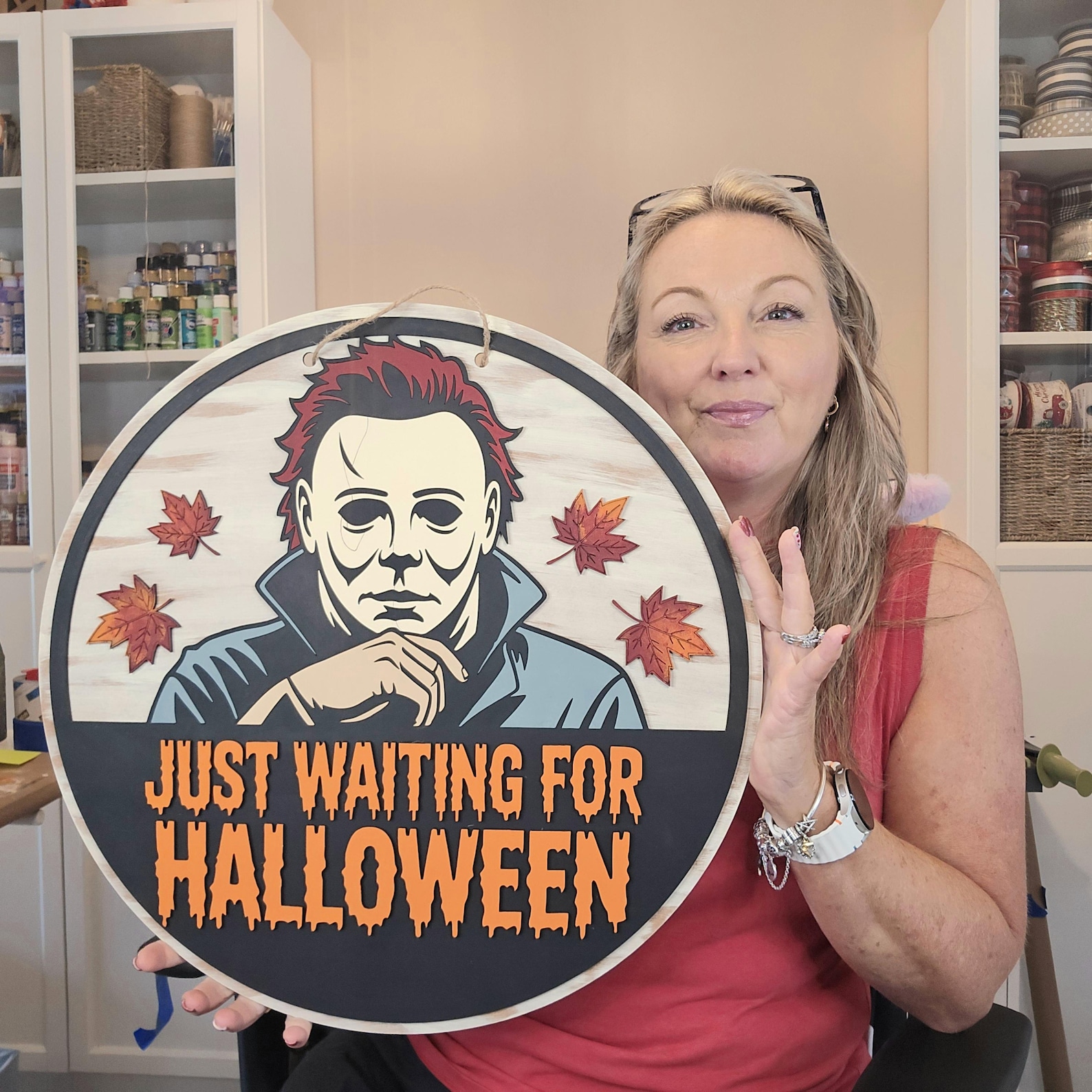 Horror Movie Door Hanger, Halloween Door Hanger, Just Waiting for ...