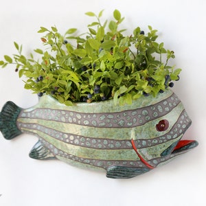 Handmade Ceramic Fish Wall Vase, Hanging Flower Vase, Unique Home Decor ...