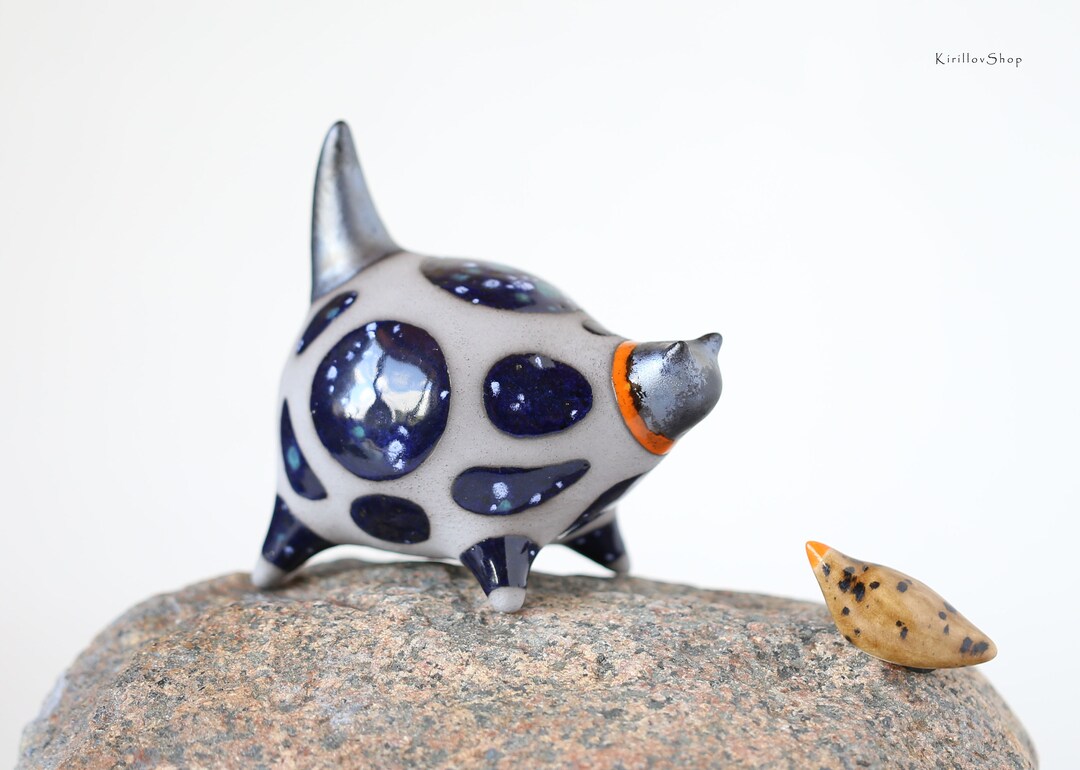 Ceramic Cat Sculpture, Blue Cute Cat, Handmade Kitty Statuette Art ...