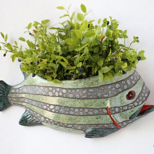 Handmade Ceramic Fish Wall Vase, Hanging Flower Vase, Unique Home Decor ...