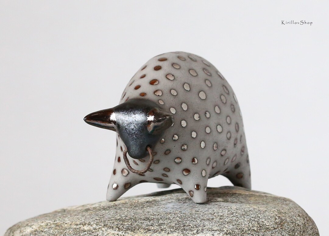 Bull Figurine, Black Bull, Ceramic Sculpture, Handmade Art, Clay Bull ...