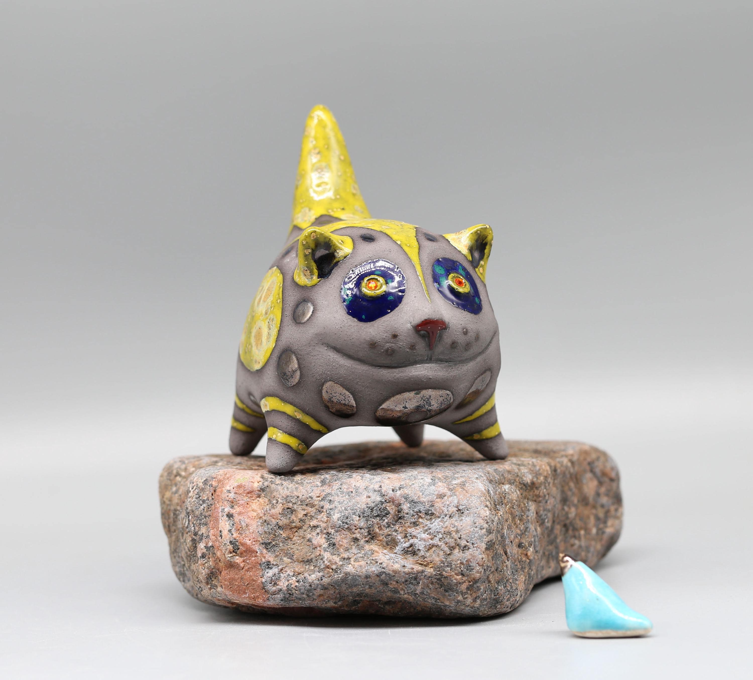 Handmade Ceramic Cat Sculpture: Smiling Tabletop Figurine - MADE TO ...