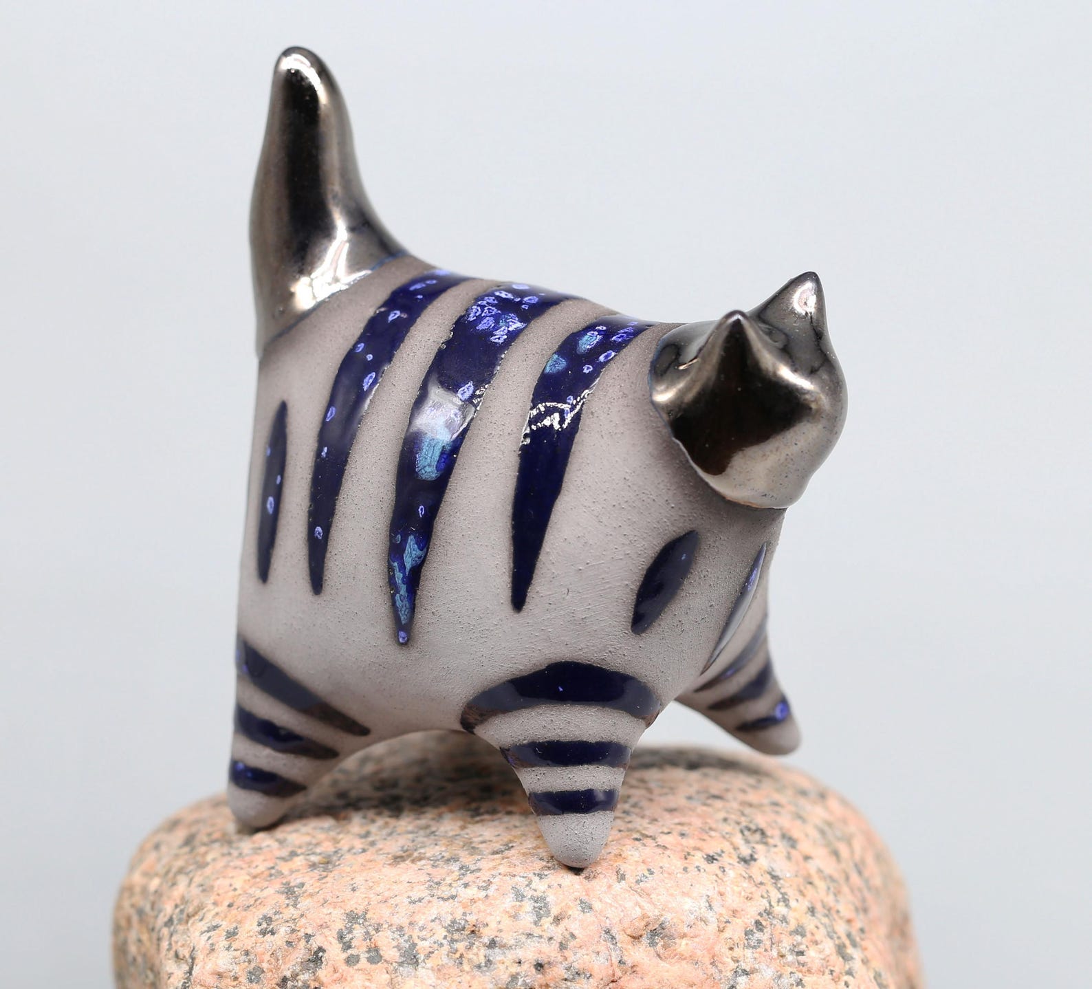 Ceramic Striped Cat Sculpture: Handmade Clay Art Figurine - MADE TO ...