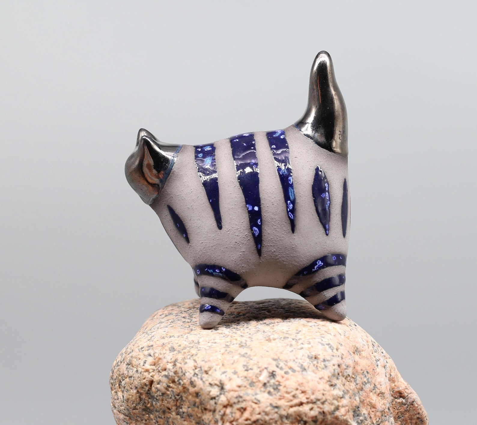 Ceramic Striped Cat Sculpture: Handmade Clay Art Figurine - MADE TO ...