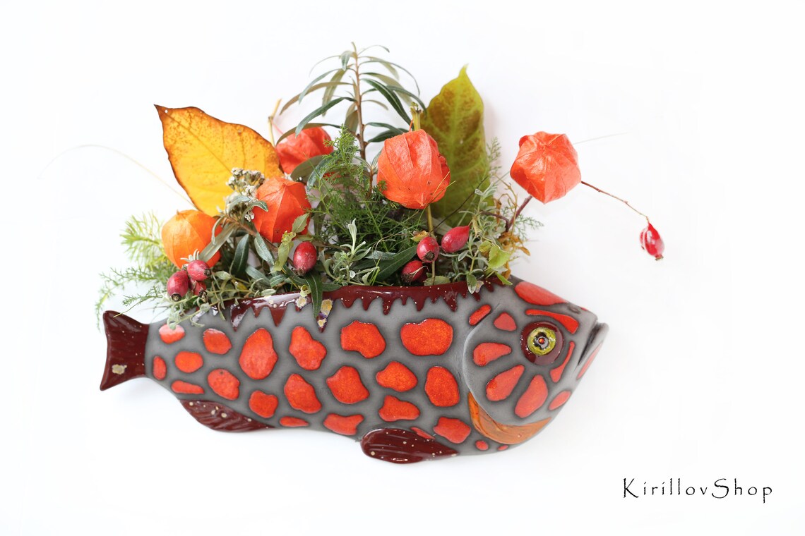 Ceramic wall vase for flower Fish wall decor Handmade Wall | Etsy